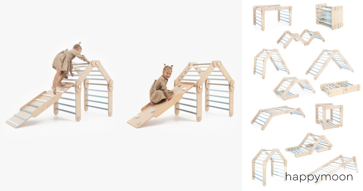 Climbing Triangle with Slide – Pikler Triangle for Playroom Fun - HappyMoon