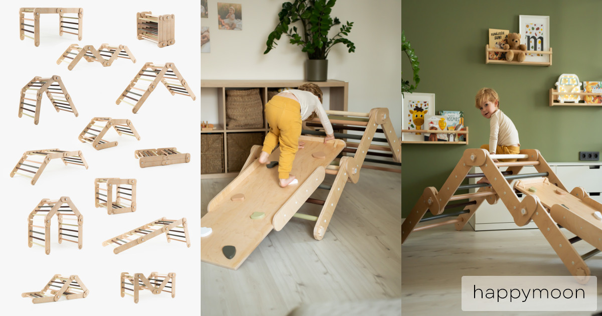 Pikler Climbing Triangle with Slide for Kids & Toddlers - HappyMoon